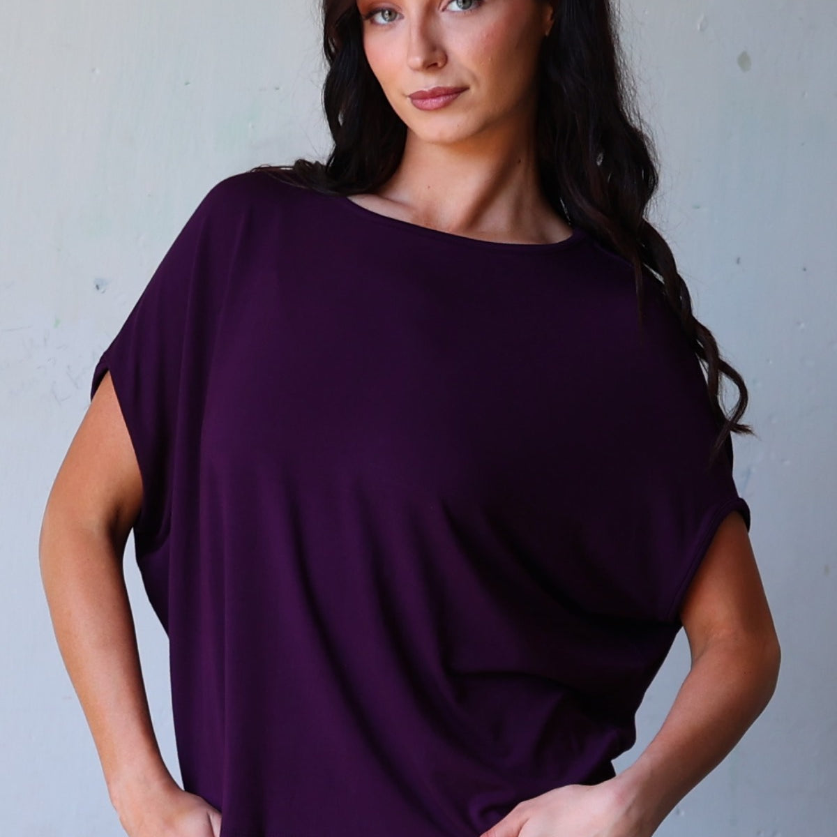 Loose Fitting Batwing T-shirt Purple | Easy 60 day returns – Karma East