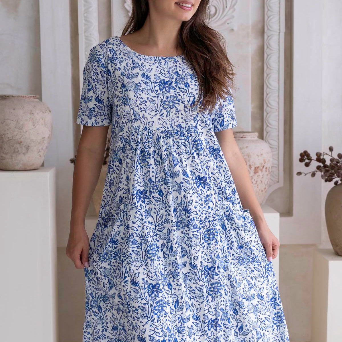 Frankie Dress Isha | Over the knee length cotton dress with pockets ...