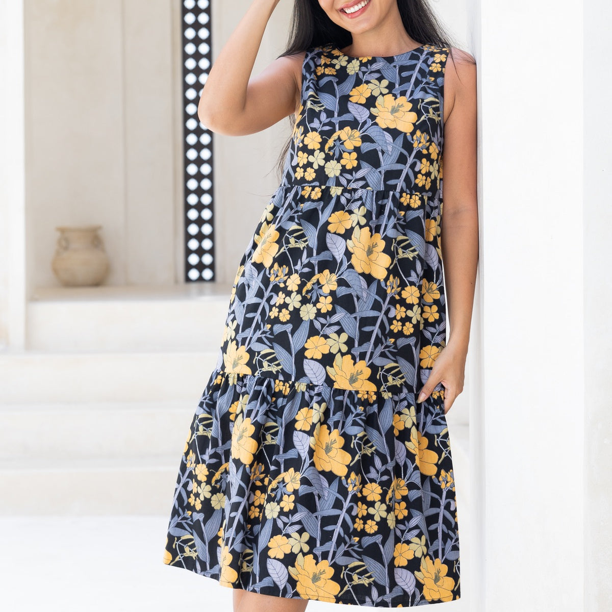 Harper Dress Nightshade | Tiered Sleeveless Dress With Pockets – Karma East