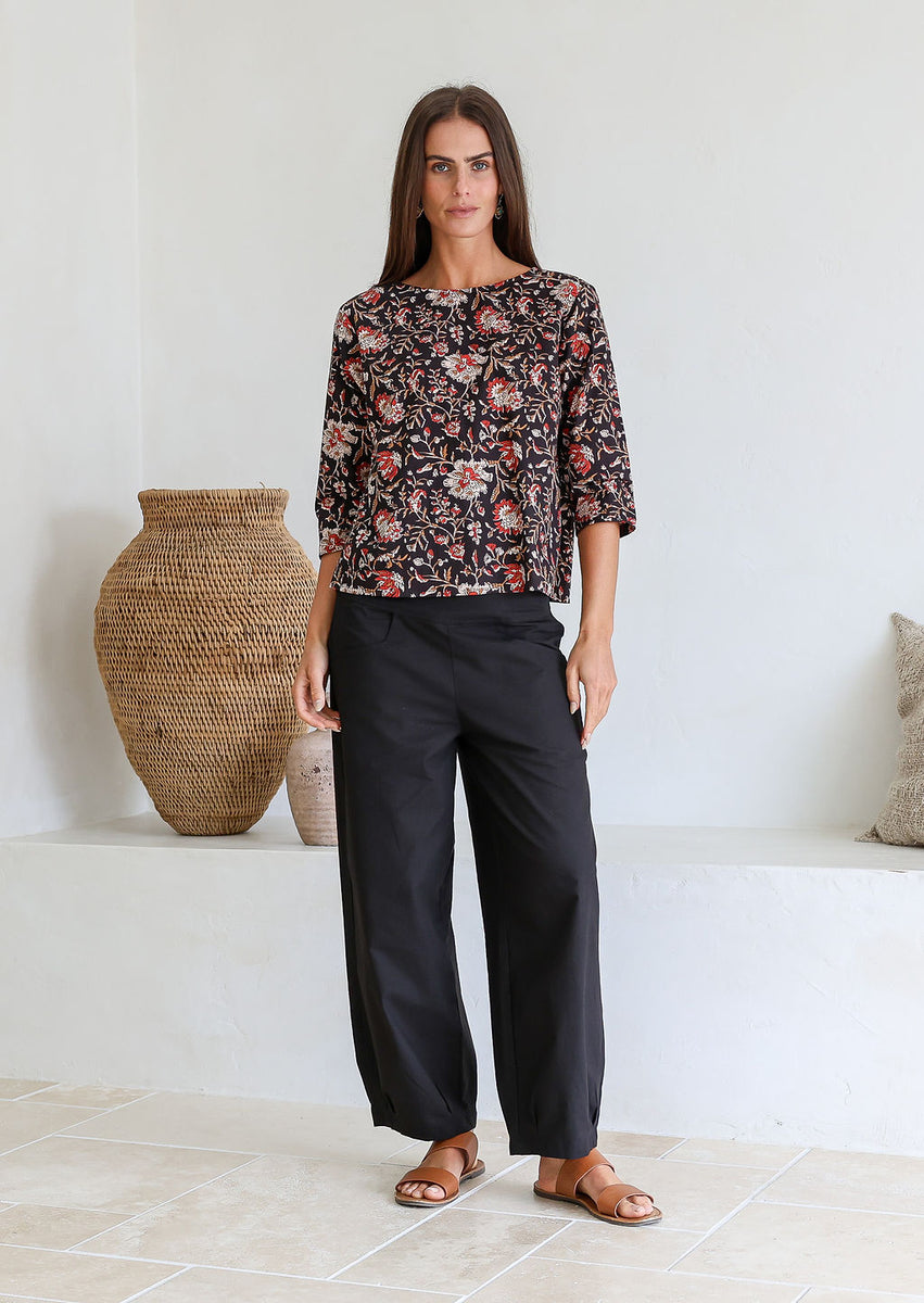 Demi Top Nocturne | 100% Cotton top with black based traditional Indian ...